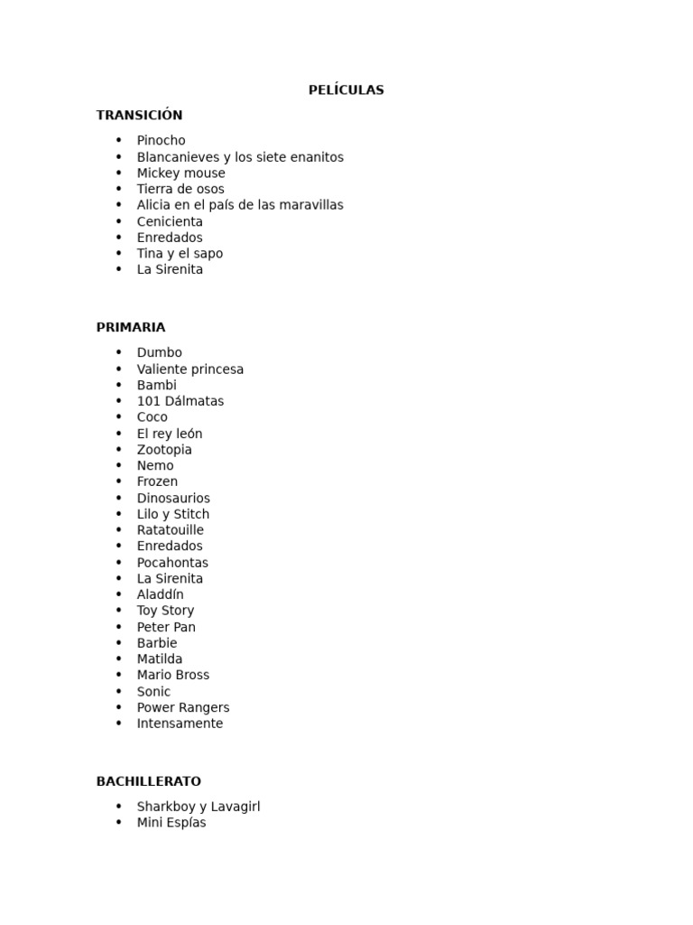 Películas por Nivel Educativo | PDF