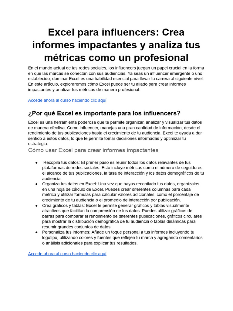 Excel para Influencers - Crea Informes Impactantes y Analiza Tus ...