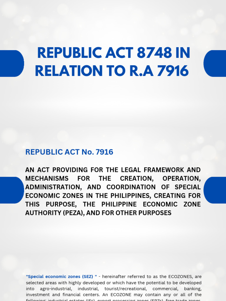 Republic Act 8748 in Relation to RA 7916 | PDF | Employment | Labour Law