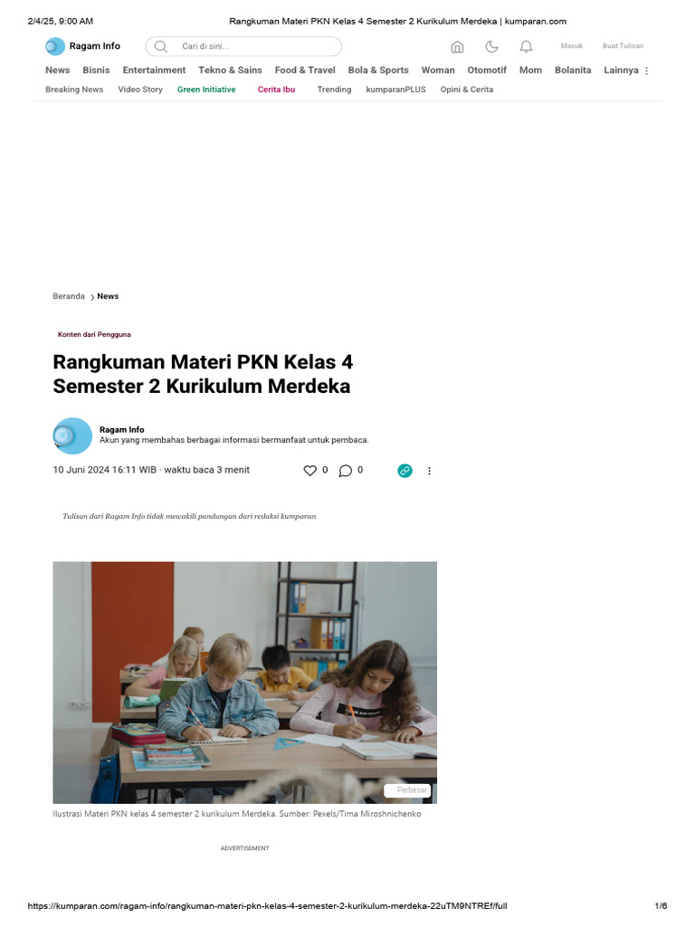 Rangkuman Materi PKN Kelas 4 Semester 2 Kurikulum Merdeka | PDF