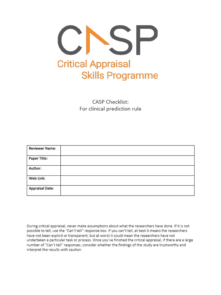Clinical Prediction Rule Guide | PDF | Sensitivity And Specificity | Methodology