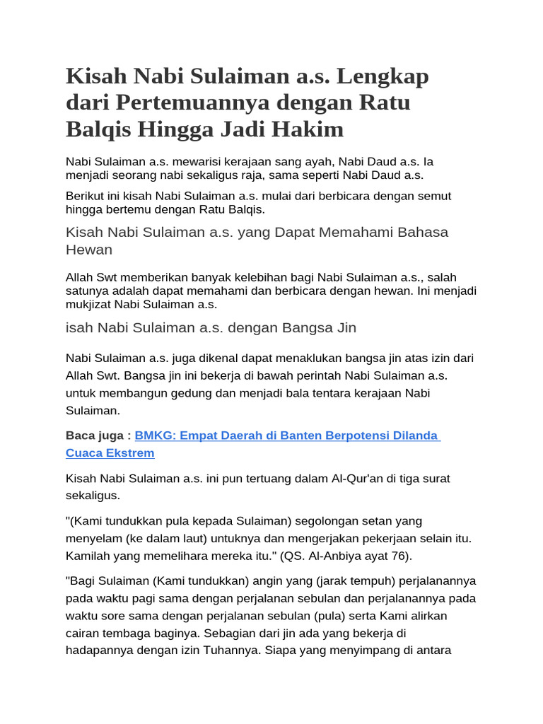 Kisah Nabi Sulaiman A | PDF