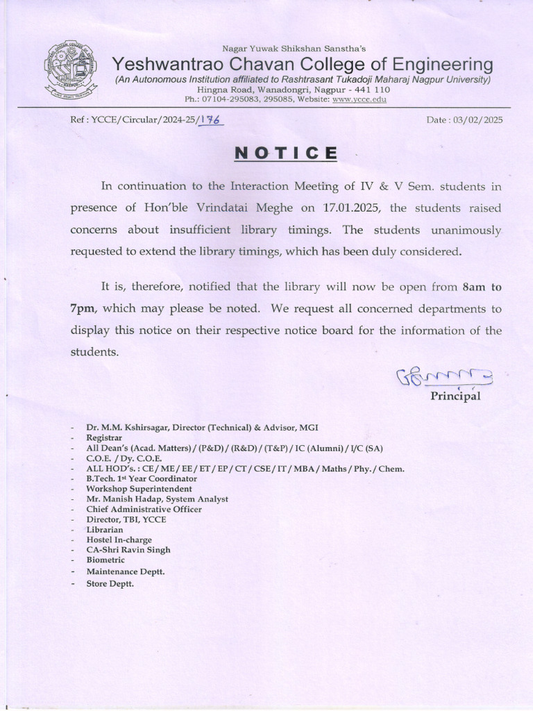 Notice For Library Timings | PDF