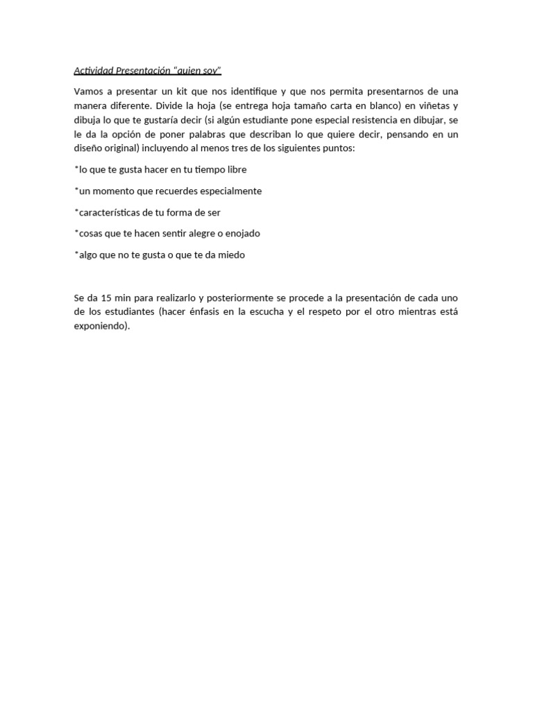 Actividad Presentación Quien Soy | PDF