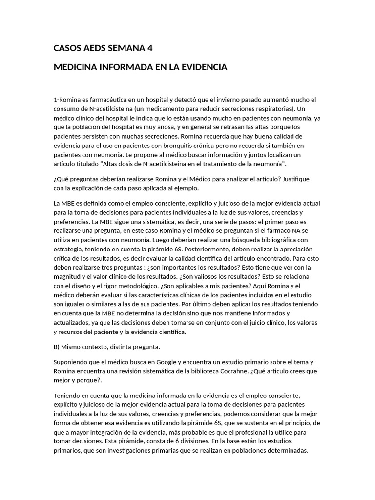 Casos Aeds Semana 4 | PDF | Evidencia basada en medicina | Toma de decisiones