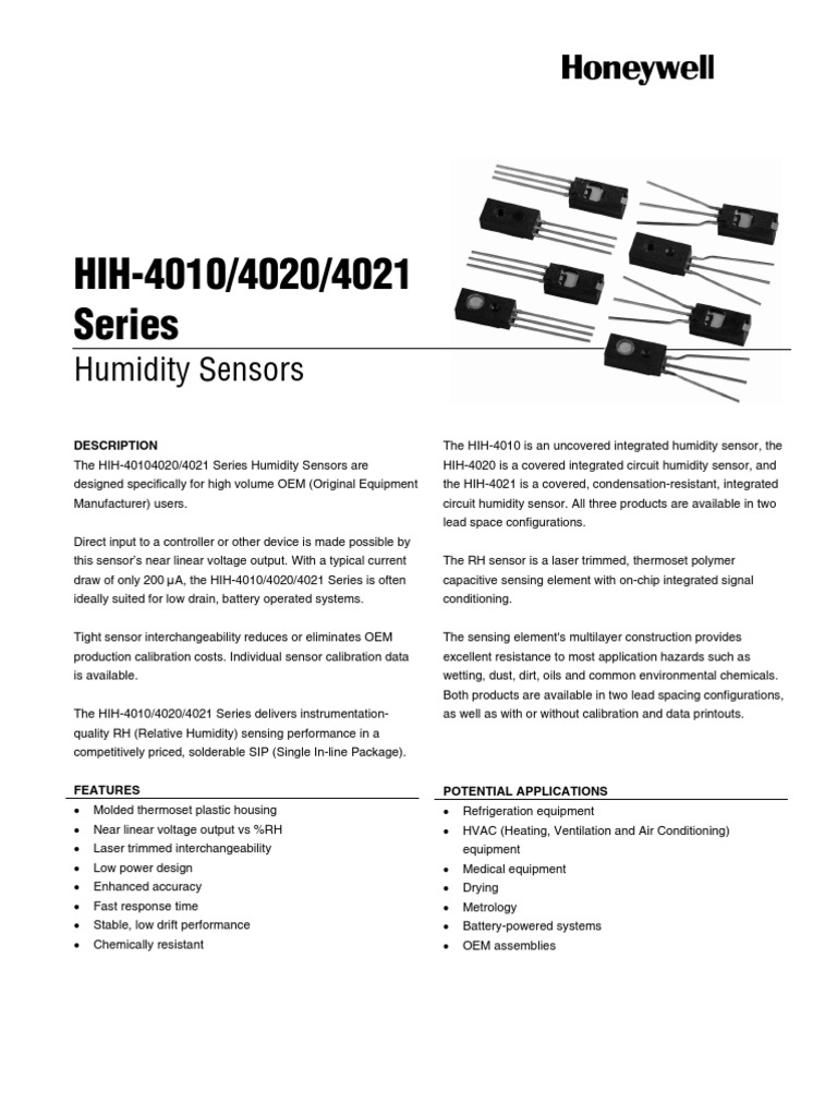 HIH-4010/4020/4021 Series: Humidity Sensors | PDF | Sensor | Hvac