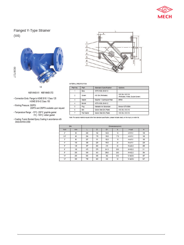 Flanged Y-Type Strainer Specifications | PDF | Building Materials | Metals