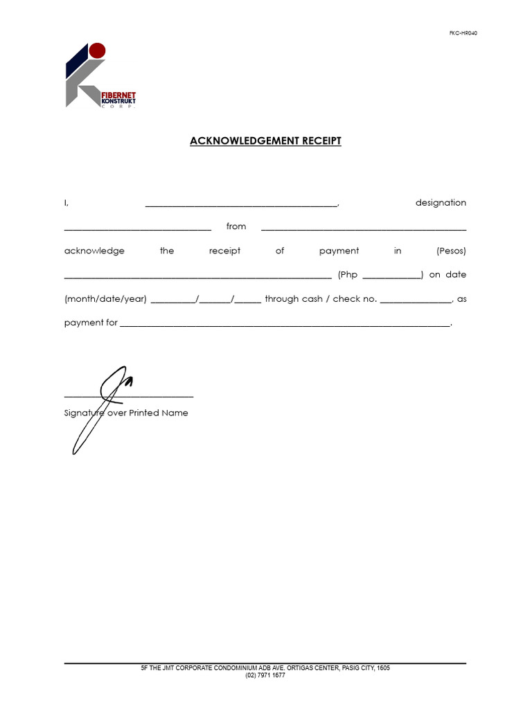 FKC HR040 ACKNOWLEDGEMENT RECEIPT - Docx 1 | PDF