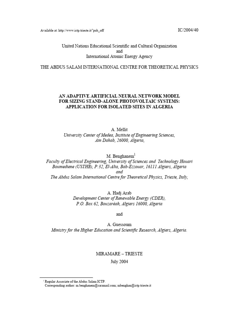An Adaptive Artificial Neural Network Mo | PDF | Photovoltaics | Photovoltaic System
