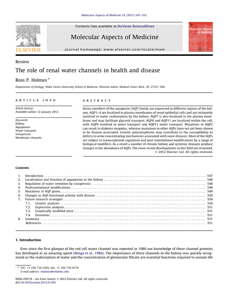 GUIDELINE - The Role of Renal Water Channels in Health and Diseas | PDF ...