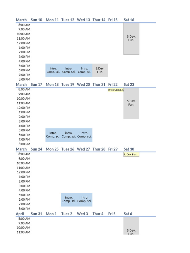 Semester 1 Schedule | PDF