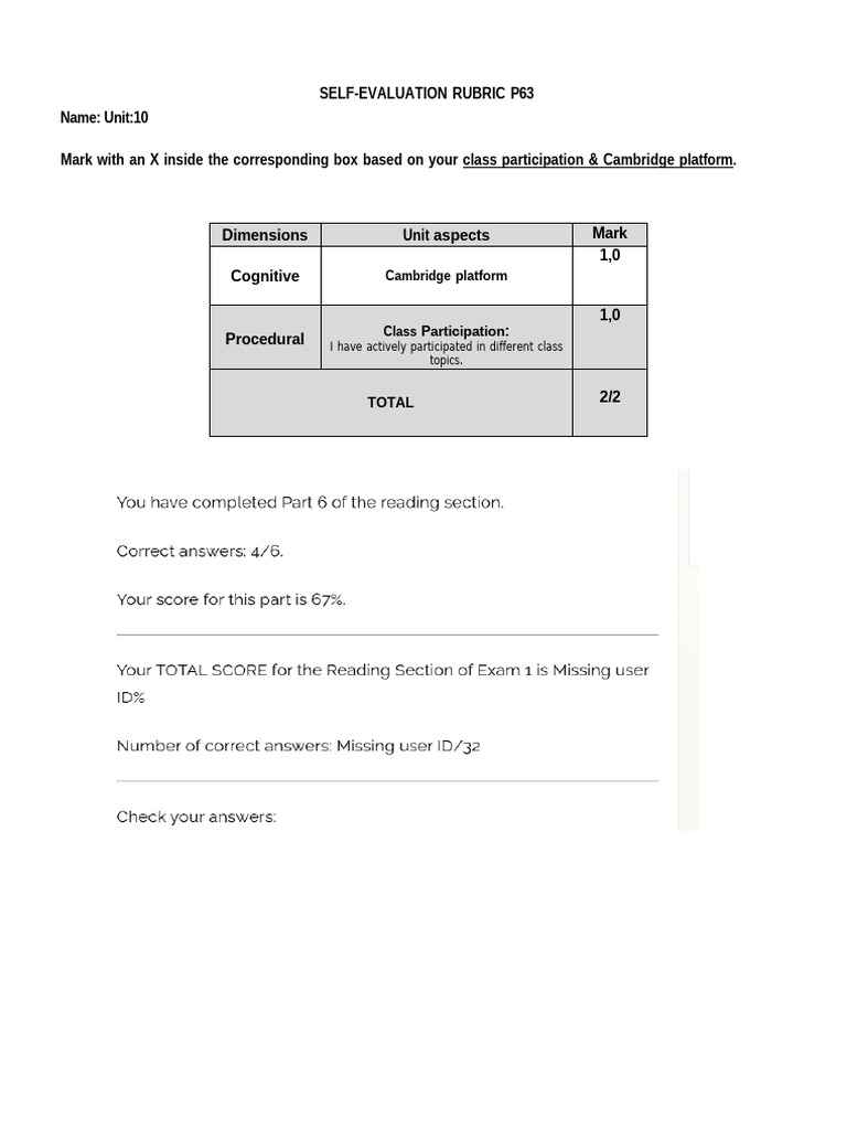 SELF-EVALUATION RUBRIC (4) | PDF