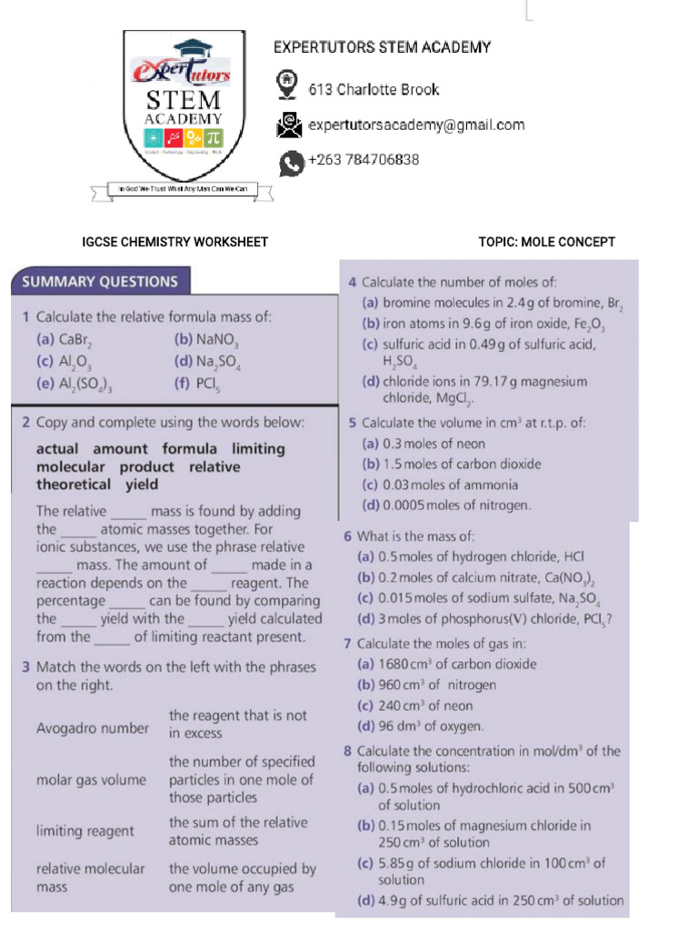 Moles Igcse Chem | PDF