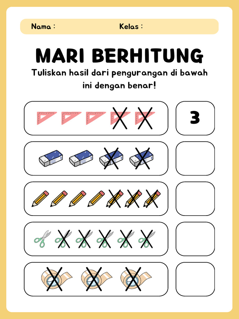 Worksheet Pengurangan Sederhana | PDF