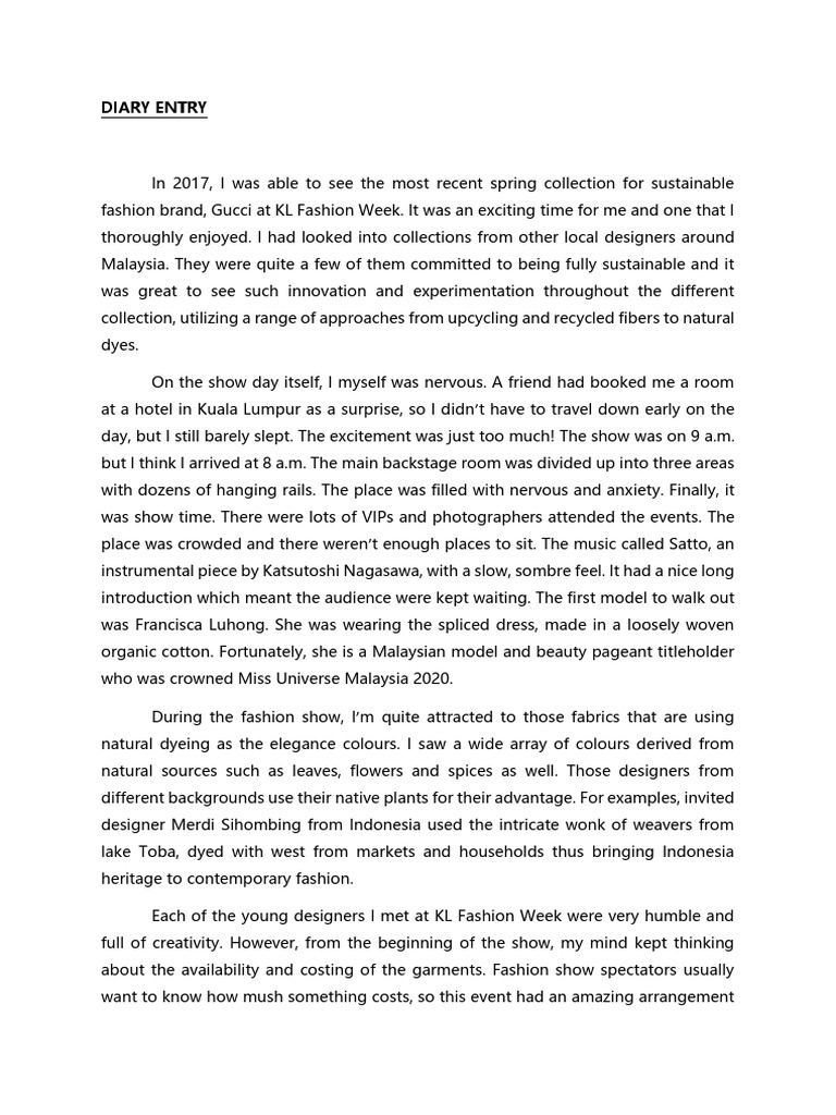Diary Entry Pdf Fashion Textiles