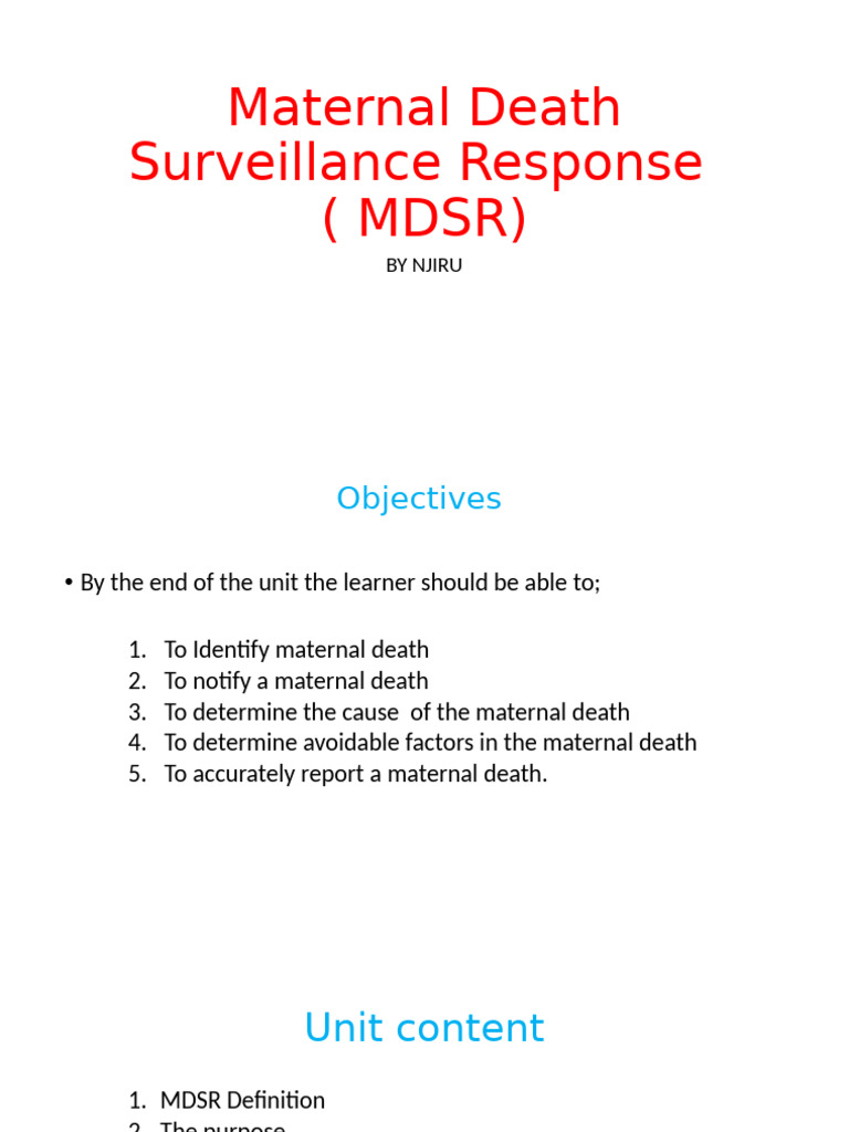 Maternal Death Surveillance Response Guide | PDF | Maternal Death ...