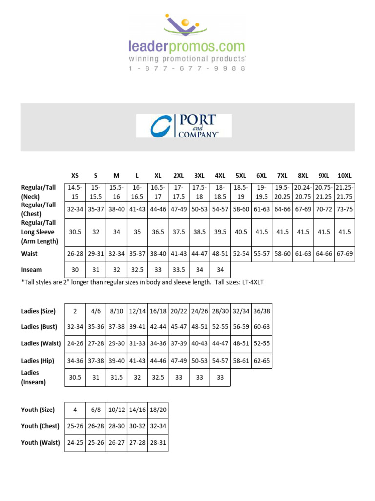 Port & Company Size Chart Overview | PDF