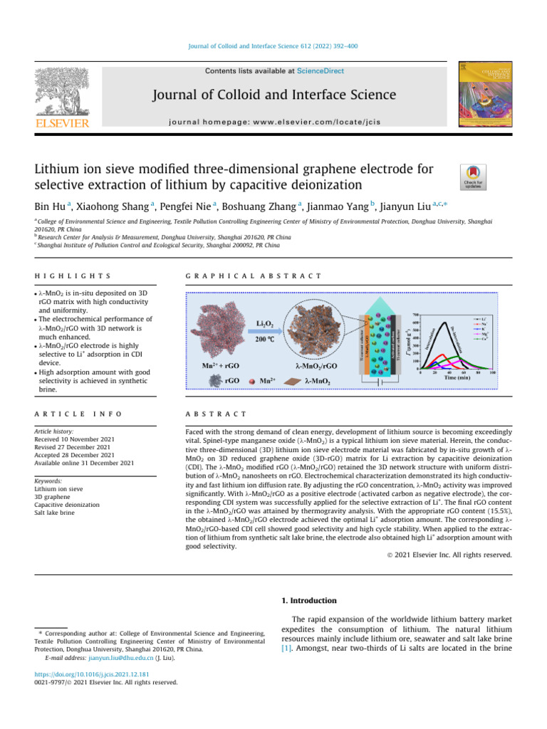 3D Graphene Lithium Ion Sieve for CDI | PDF | Applied And ...