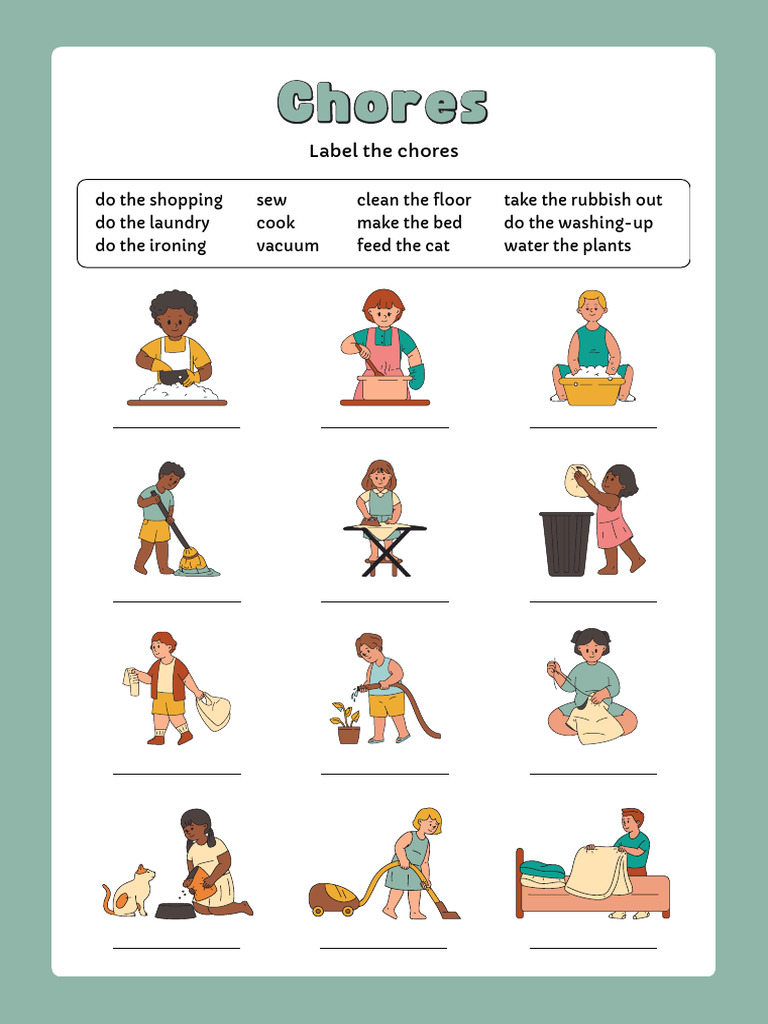Chores Worksheet in Green White Illustrative Style | PDF