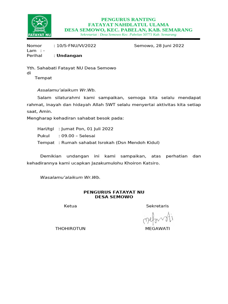 Undangan Fatayat | PDF