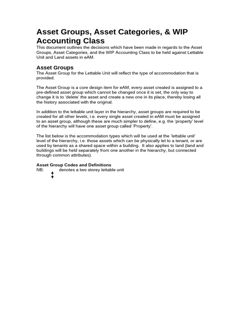 Asset Groups, Asset Categori | PDF