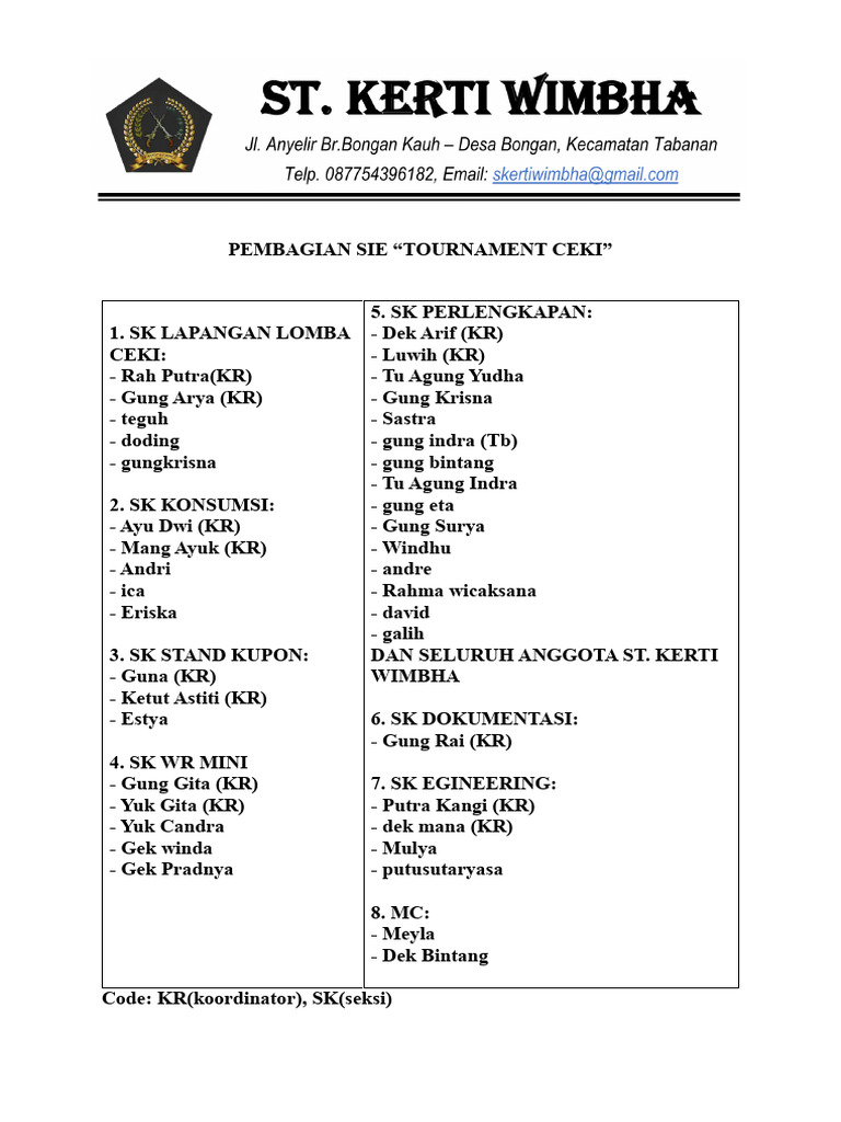 Tournament Ceki Team Assignments | PDF