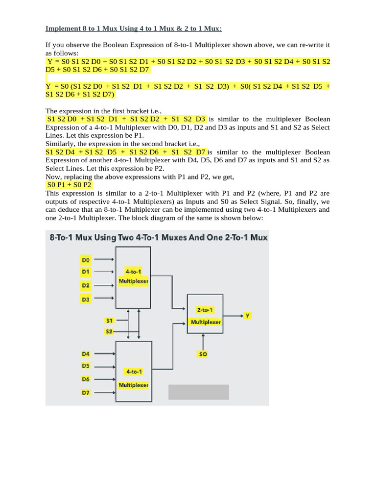Implementation of 8-1 Using 4-1 and 2-1 Mux | PDF