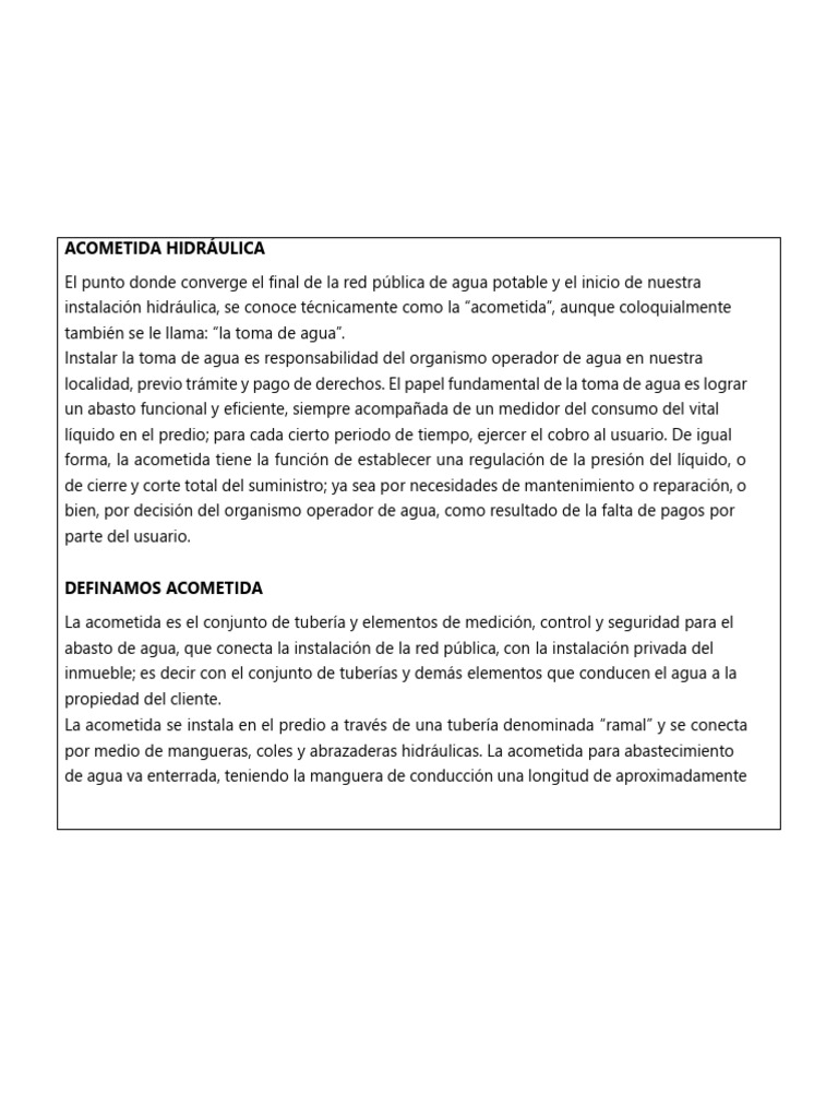 Partes y funciones de la acometida hidráulica | PDF | Tubería ...