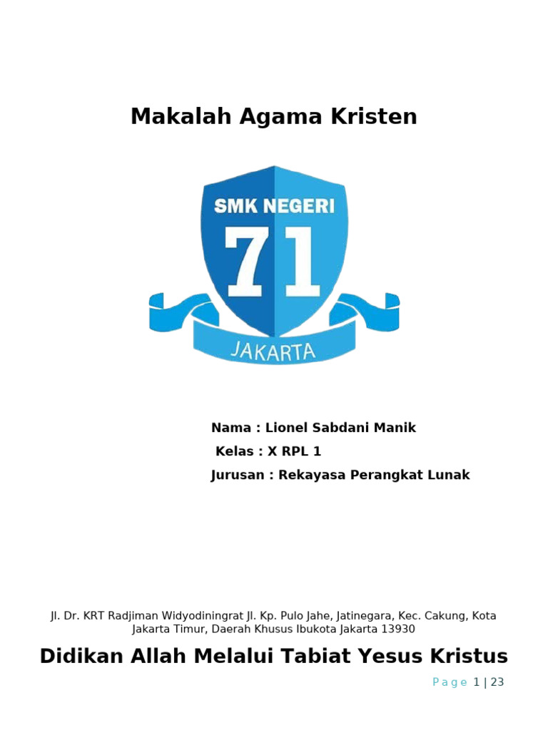 Lionel Sabdani Manik - X RPL 1 - Makalah Agama Kristen | PDF