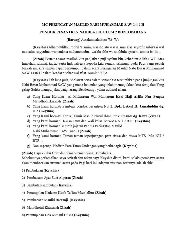 MC Peringatan Maulid Nabi Muhammad Saw 1446 H | PDF