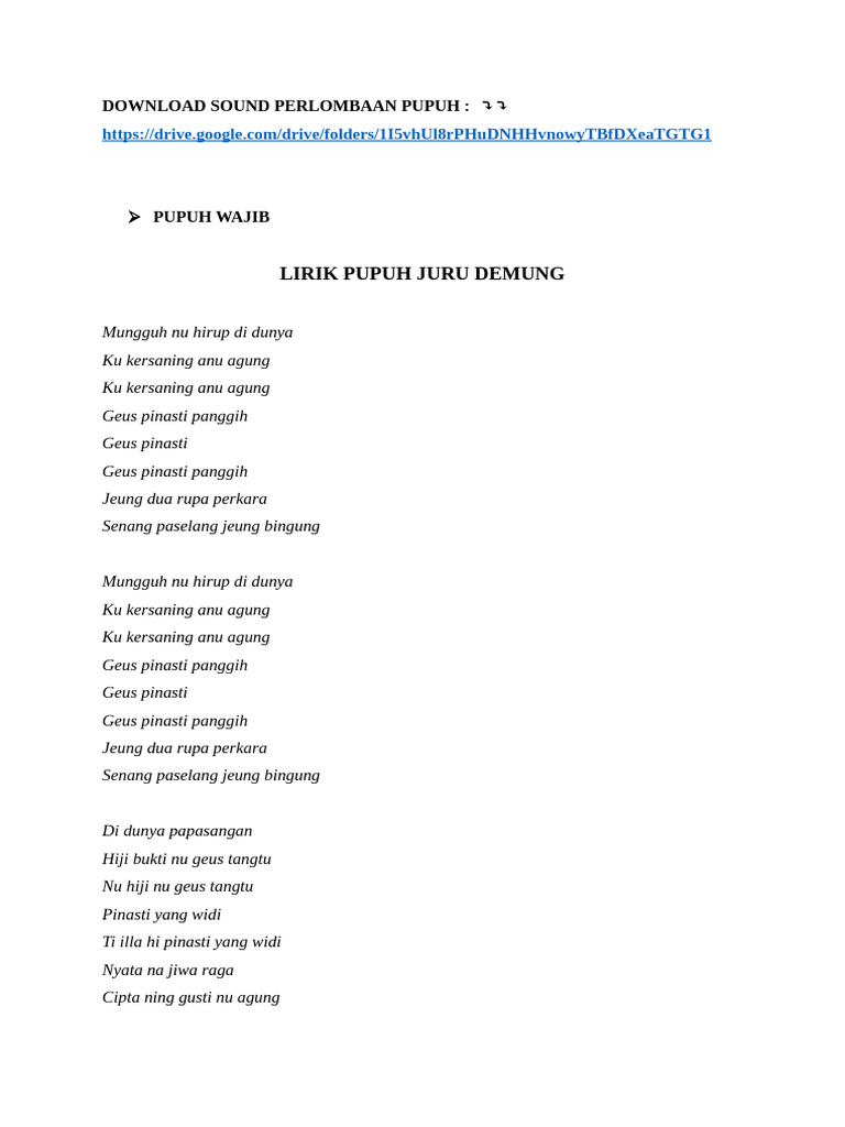 Lirik Pupuh Wajib Dan Pilihan Sabuku 2024 | PDF