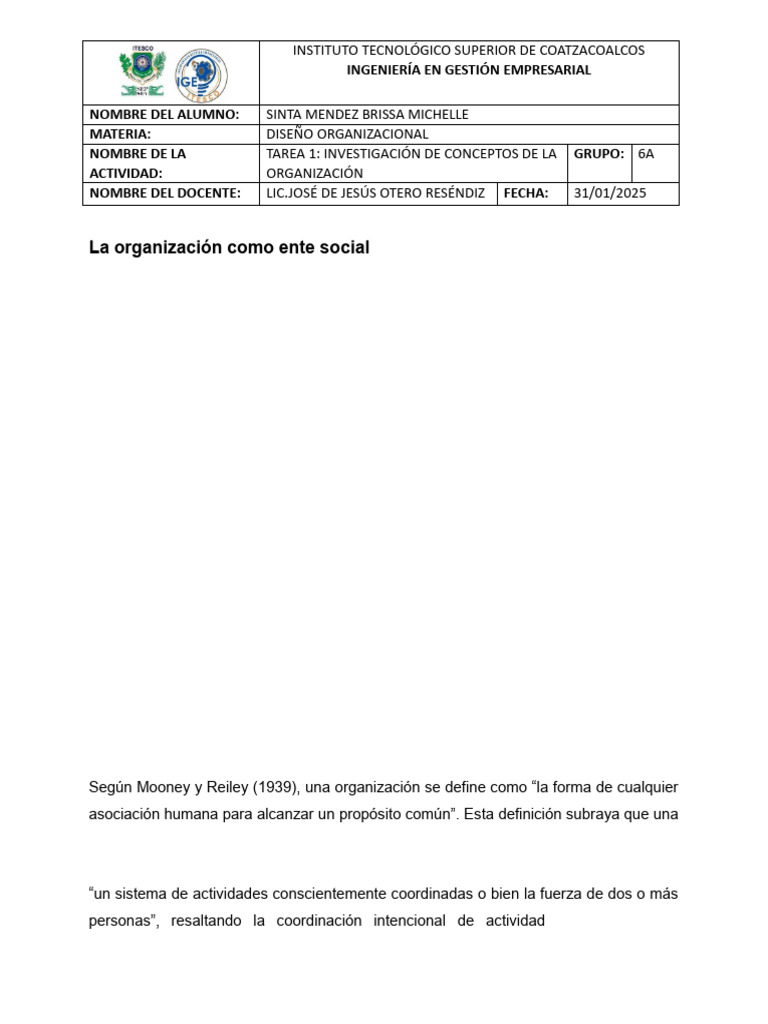 Tema 1-Tarea 1-Concepto de Organizaciones-Sinta Mendez Brissa Michelle | PDF | Business