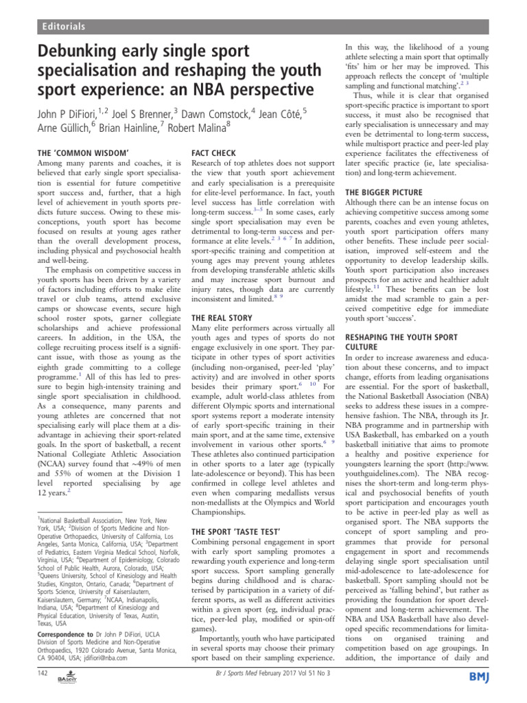 Debunking Early Single Sport Specialisation and Reshaping The Youth ...