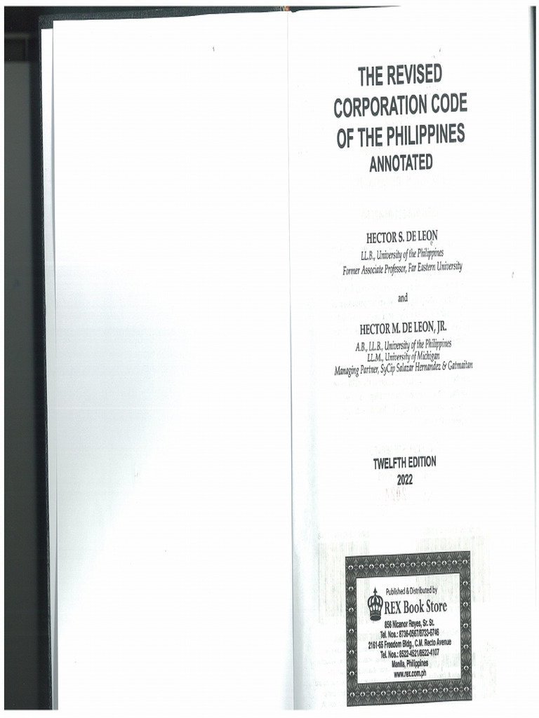 (De LEON) - The Revised Corporation Code of The Philippines (2022) PART 1. | PDF