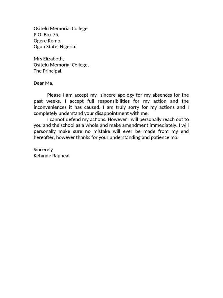 Apology for Absence | PDF