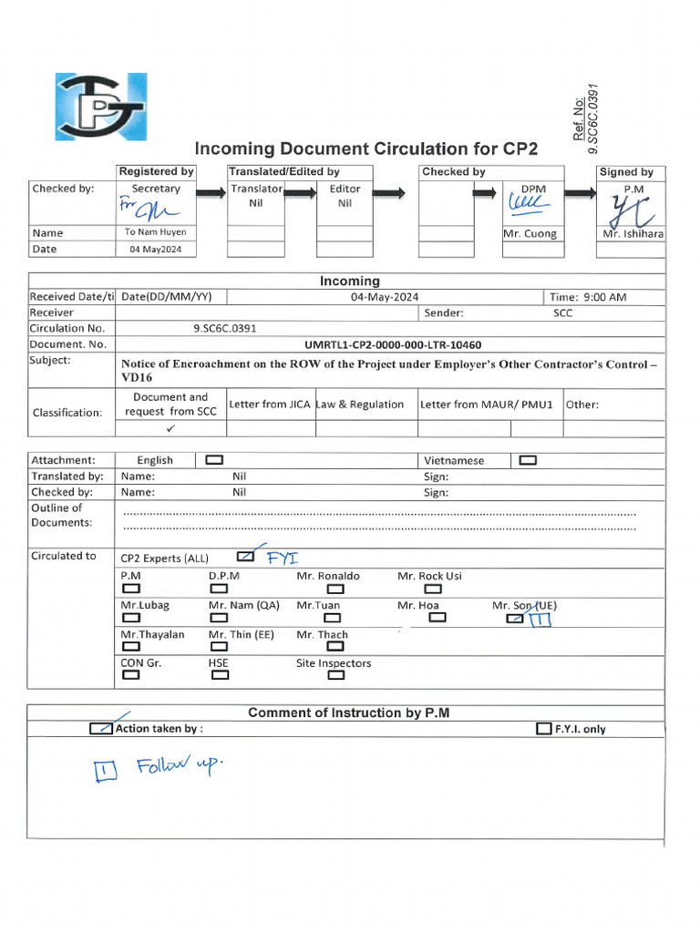 9.SC6C.0391 - 0000-000-LTR-10460 - Notice of Encroachment On The ROW of ...