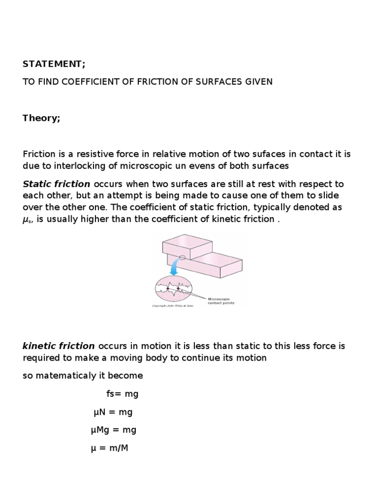 Statement Static Friction Occurs When Two Surfaces Are Still At Rest