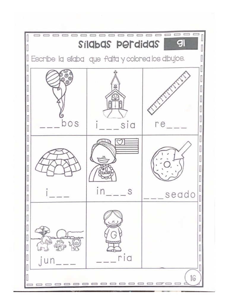Escribe La Silaba Que Falta y Colorea Los Dibujos. | PDF