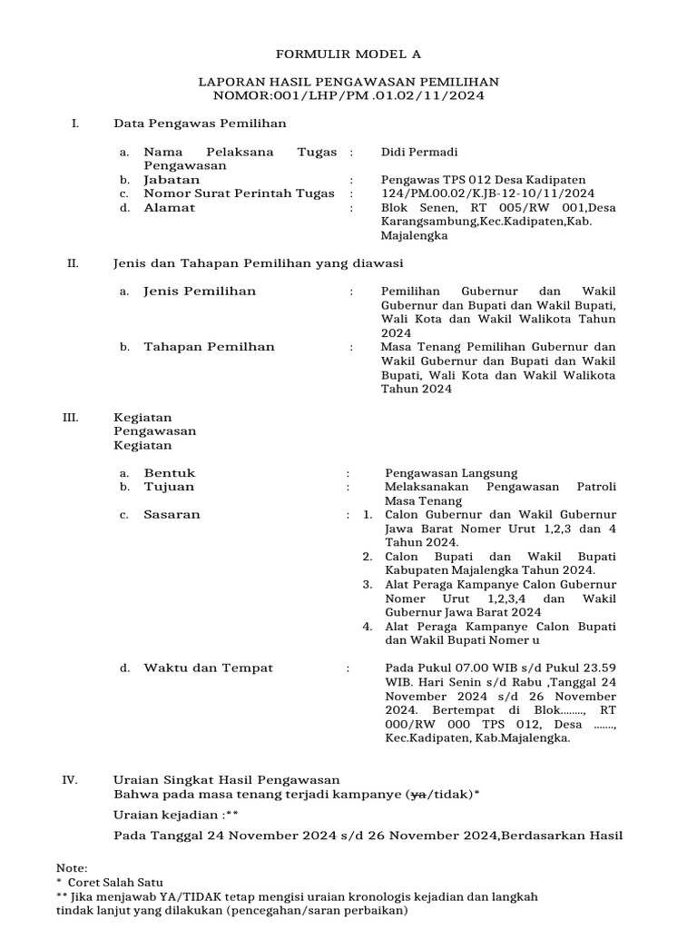 1. FORM A PTPS Masa Tenang | PDF