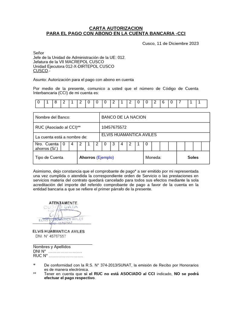 Carta Autorizacion Cci | PDF