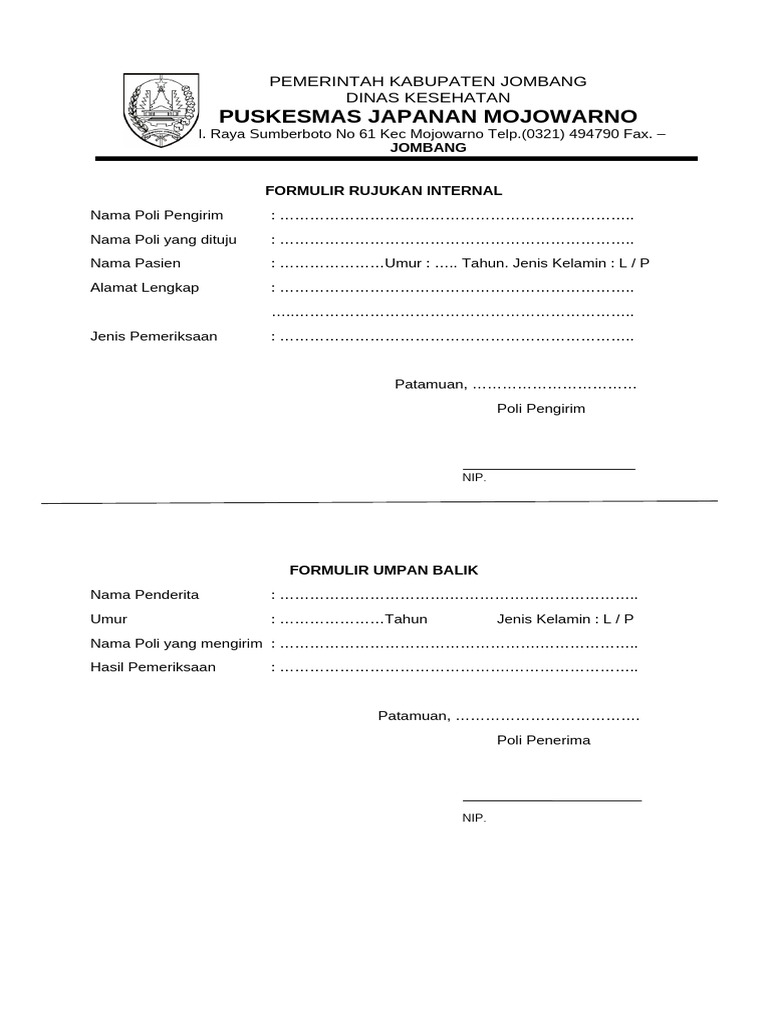 Formulir Rujukan Internal | PDF