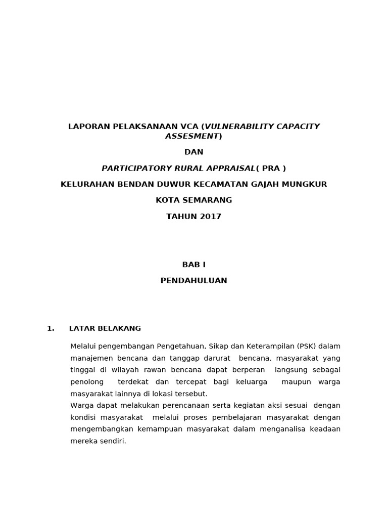 LAPORAN PELAKSANAAN VCA KELURAHAN BENDAN DUWUR (Autosaved) | PDF