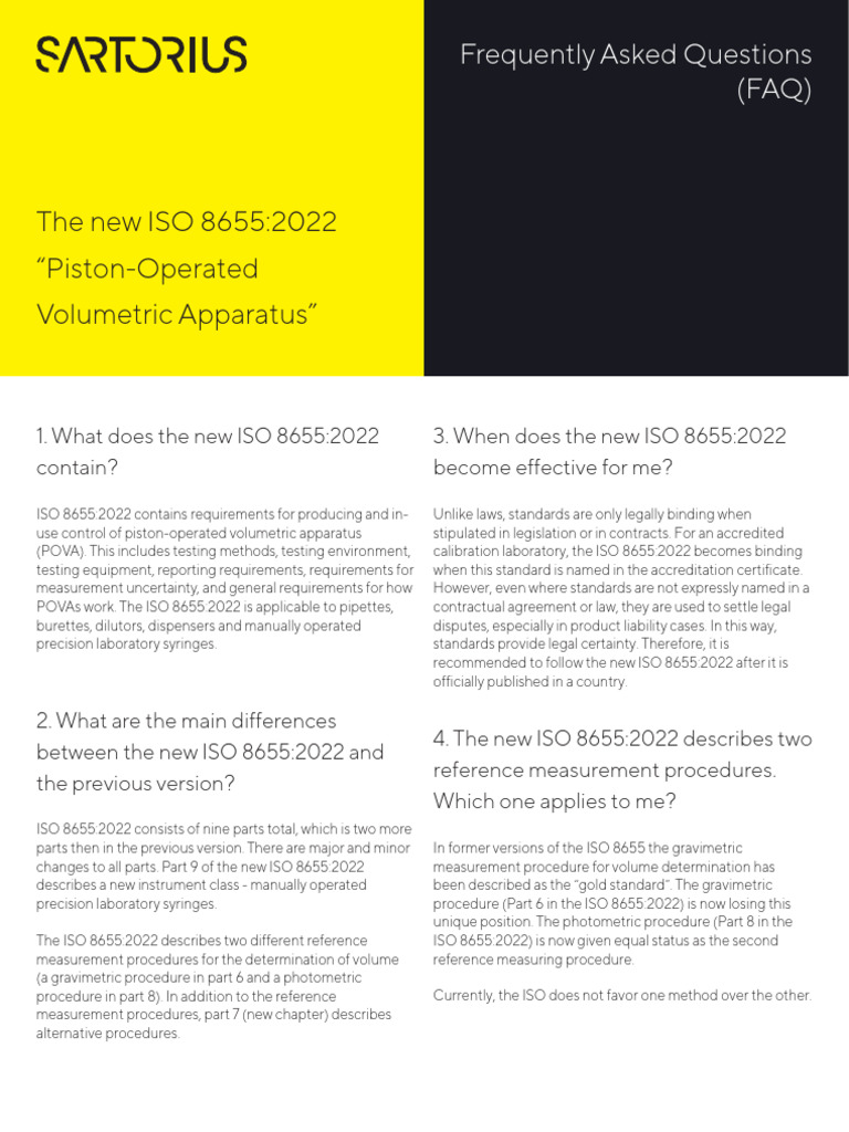 Lps Service Iso8655 2022 Pova Faq en L Sartorius PDF Data | PDF | Calibration