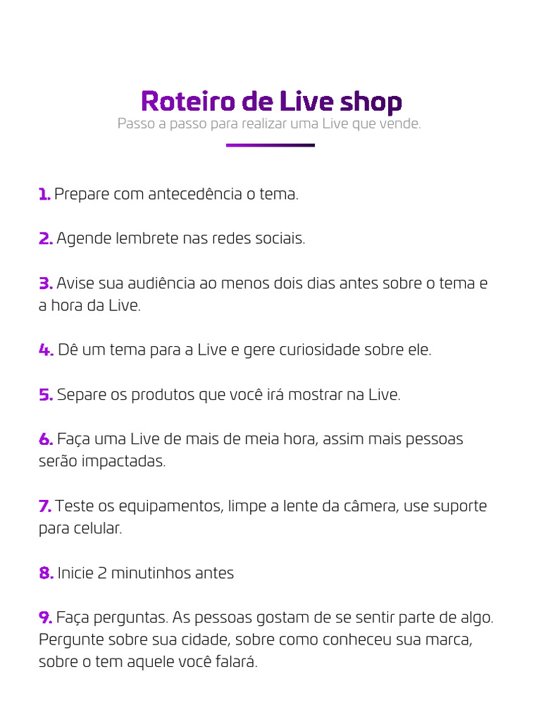 Roteiro de live shop | PDF