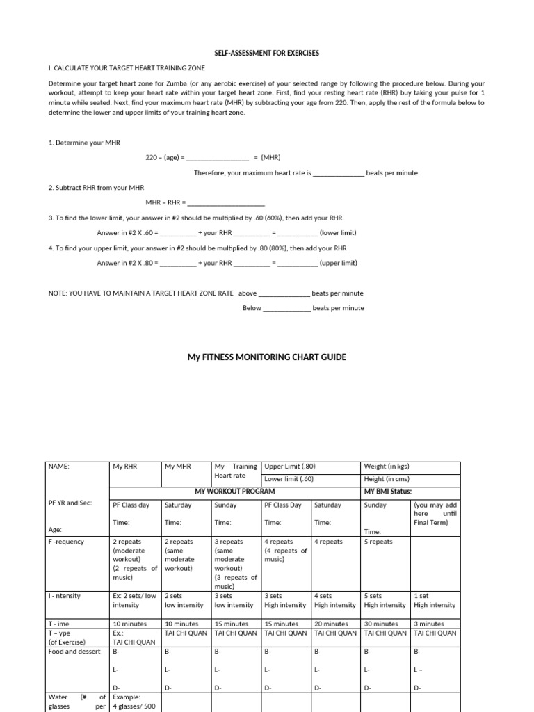 My FITNESS MONITORING CHART GUIDE | PDF | Heart Rate | Management Of ...