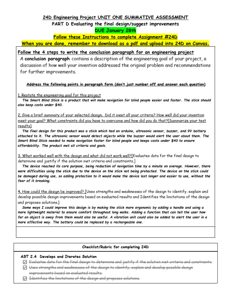 A Summa Copy of 24d Engineering Project Unit One Summative Assessment | PDF