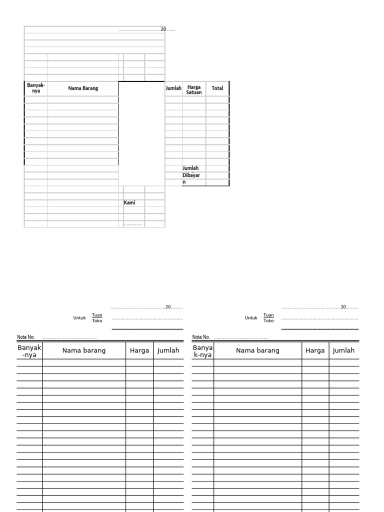 Format Nota Kosong Excel Gratis | PDF