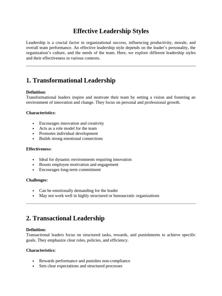 Effective Leadership Style | PDF | Leadership | Transformational Leadership