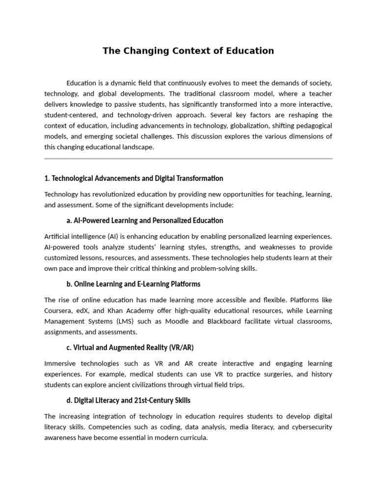 The Changing Context of Education | PDF | Educational Technology | Learning