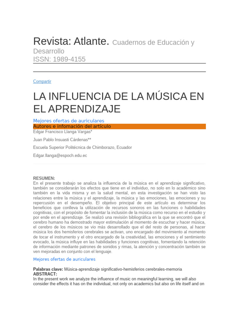 Música y su impacto en el aprendizaje | PDF | Aprendizaje | Las emociones